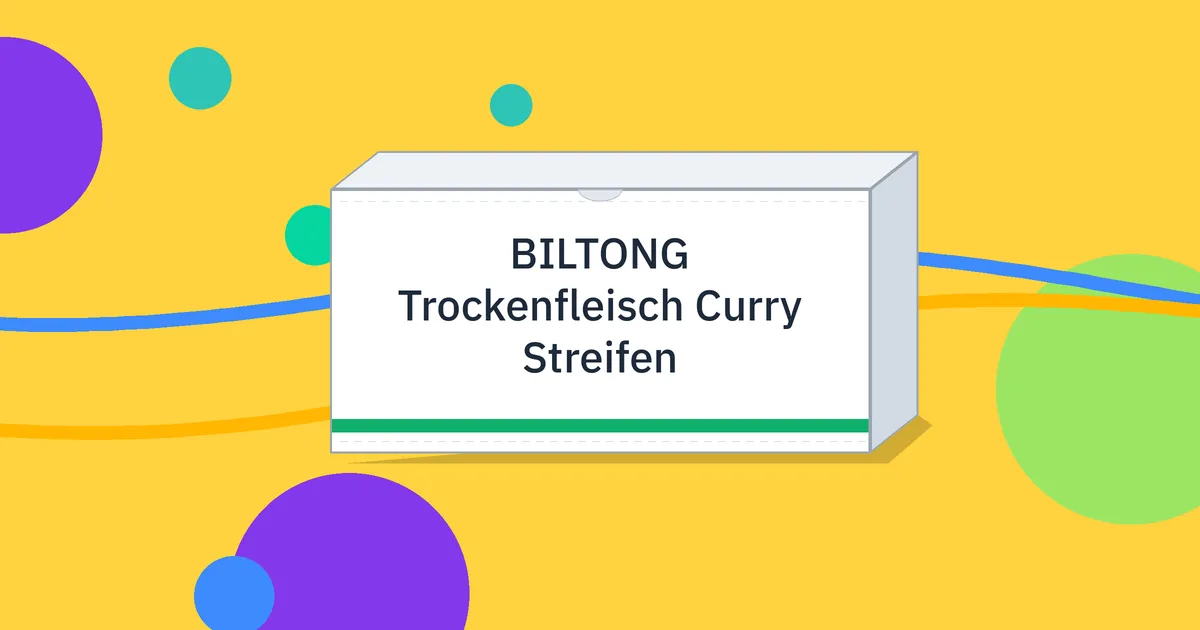 Symbolbild: Packung mit der Aufschrift BILTONG Trockenfleisch Curry Streifen (PZN 19662471) – Verfügbarkeit und Bezug in Apotheken in Frankfurt am Main
