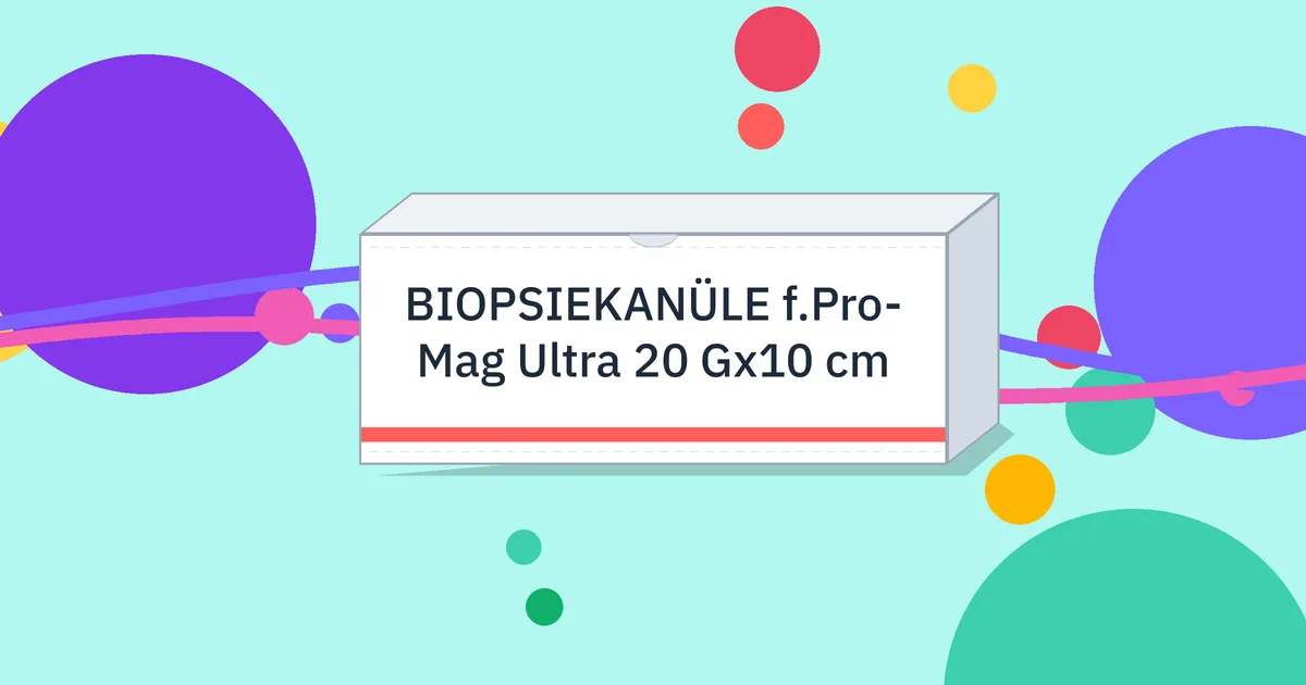 Symbolbild: Packung mit der Aufschrift BIOPSIEKANÜLE f.Pro-Mag Ultra 20 Gx10 cm (PZN 04503057) – Verfügbarkeit und Bezug in Apotheken in Frankfurt am Main