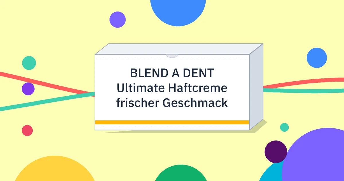 Symbolbild: Packung mit der Aufschrift BLEND A DENT Ultimate Haftcreme frischer Geschmack (PZN 19683668) – Verfügbarkeit und Bezug in Apotheken in Frankfurt am Main