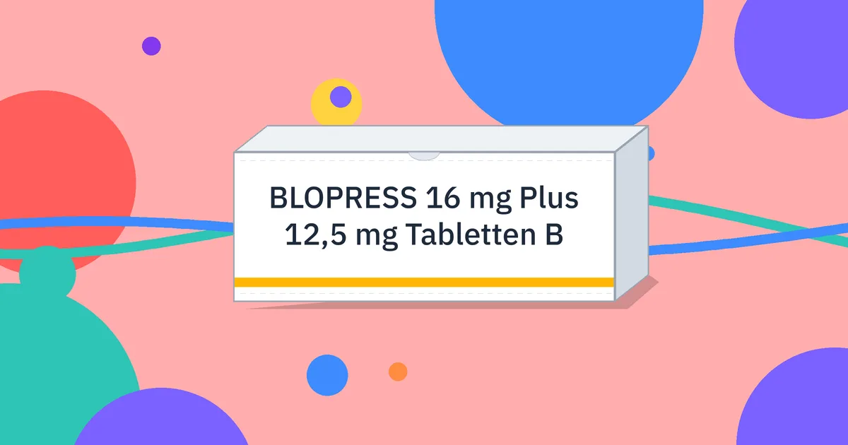 Symbolbild: Packung mit der Aufschrift BLOPRESS 16 mg Plus 12,5 mg Tabletten B (PZN 08884079) – Verfügbarkeit und Bezug in Apotheken in Frankfurt am Main