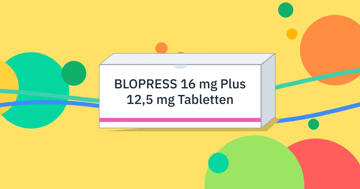 Symbolbild: Packung mit der Aufschrift BLOPRESS 16 mg Plus 12,5 mg Tabletten (PZN 00947969) – Verfügbarkeit und Bezug in Apotheken in Frankfurt am Main