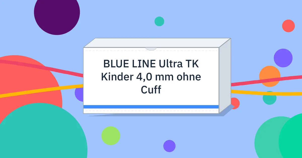 Symbolbild: Packung mit der Aufschrift BLUE LINE Ultra TK Kinder 4,0 mm ohne Cuff (PZN 14437025) – Verfügbarkeit und Bezug in Apotheken in Frankfurt am Main