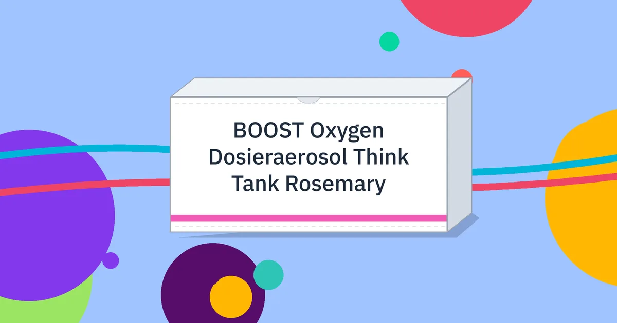 Symbolbild: Packung mit der Aufschrift BOOST Oxygen Dosieraerosol Think Tank Rosemary (PZN 18085965) – Verfügbarkeit und Bezug in Apotheken in Frankfurt am Main