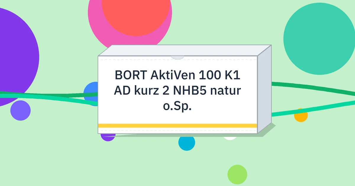 Symbolbild: Packung mit der Aufschrift BORT AktiVen 100 K1 AD kurz 2 NHB5 natur o.Sp. (PZN 17493515) – Verfügbarkeit und Bezug in Apotheken in Frankfurt am Main