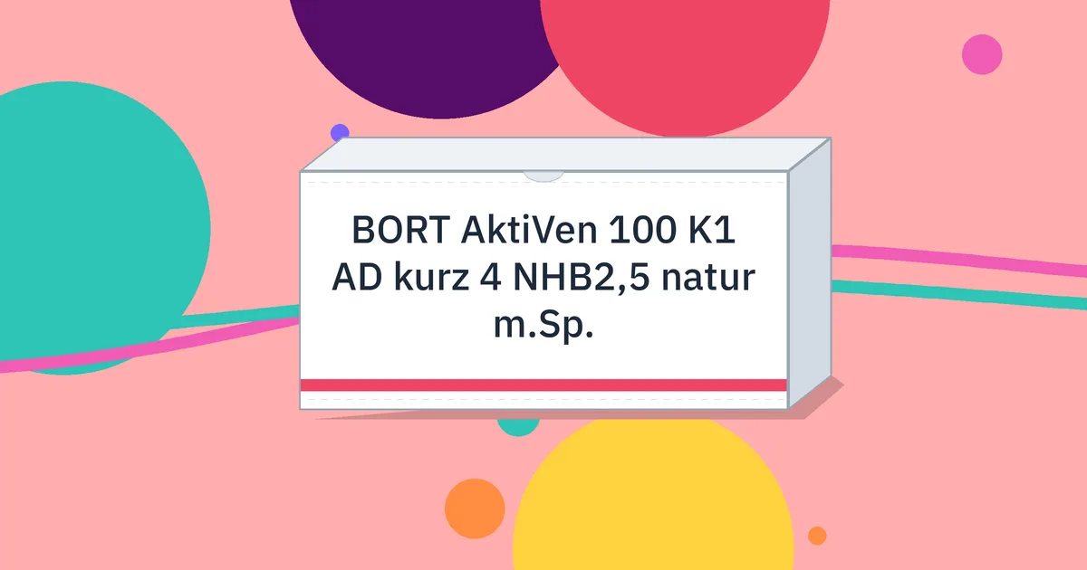 Symbolbild: Packung mit der Aufschrift BORT AktiVen 100 K1 AD kurz 4 NHB2,5 natur m.Sp. (PZN 17498501) – Verfügbarkeit und Bezug in Apotheken in Frankfurt am Main