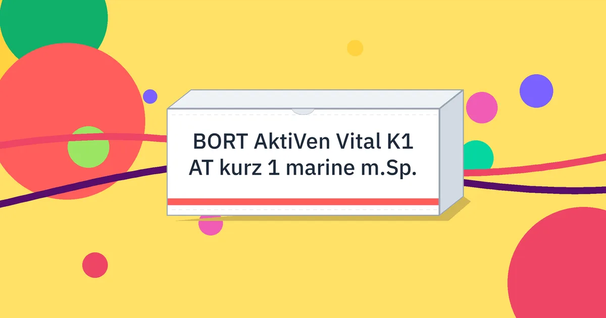 Symbolbild: Packung mit der Aufschrift BORT AktiVen Vital K1 AT kurz 1 marine m.Sp. (PZN 13741229) – Verfügbarkeit und Bezug in Apotheken in Frankfurt am Main