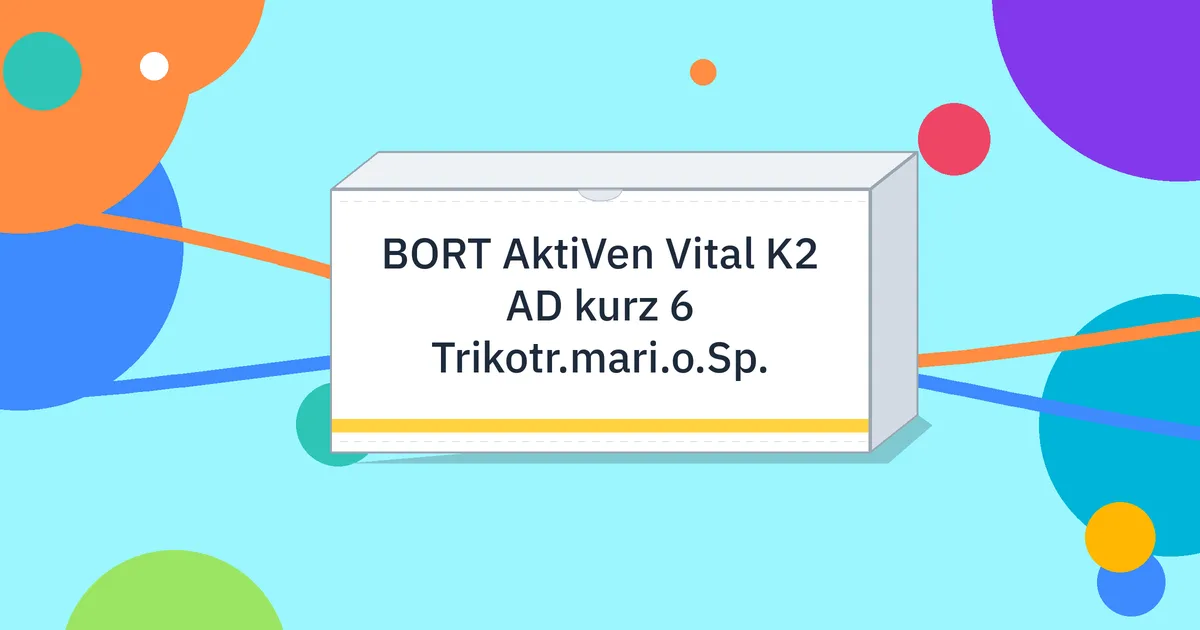 Symbolbild: Packung mit der Aufschrift BORT AktiVen Vital K2 AD kurz 6 Trikotr.mari.o.Sp. (PZN 13727784) – Verfügbarkeit und Bezug in Apotheken in Frankfurt am Main