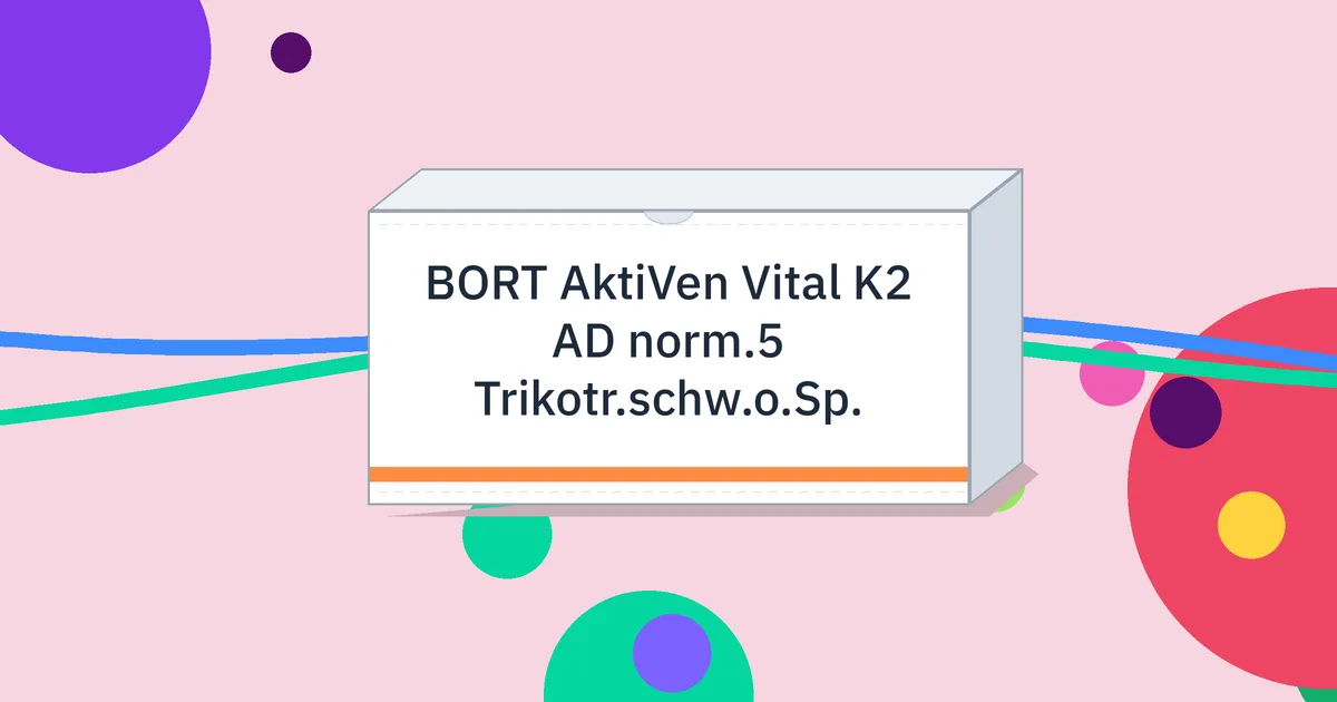 Symbolbild: Packung mit der Aufschrift BORT AktiVen Vital K2 AD norm.5 Trikotr.schw.o.Sp. (PZN 12549607) – Verfügbarkeit und Bezug in Apotheken in Frankfurt am Main