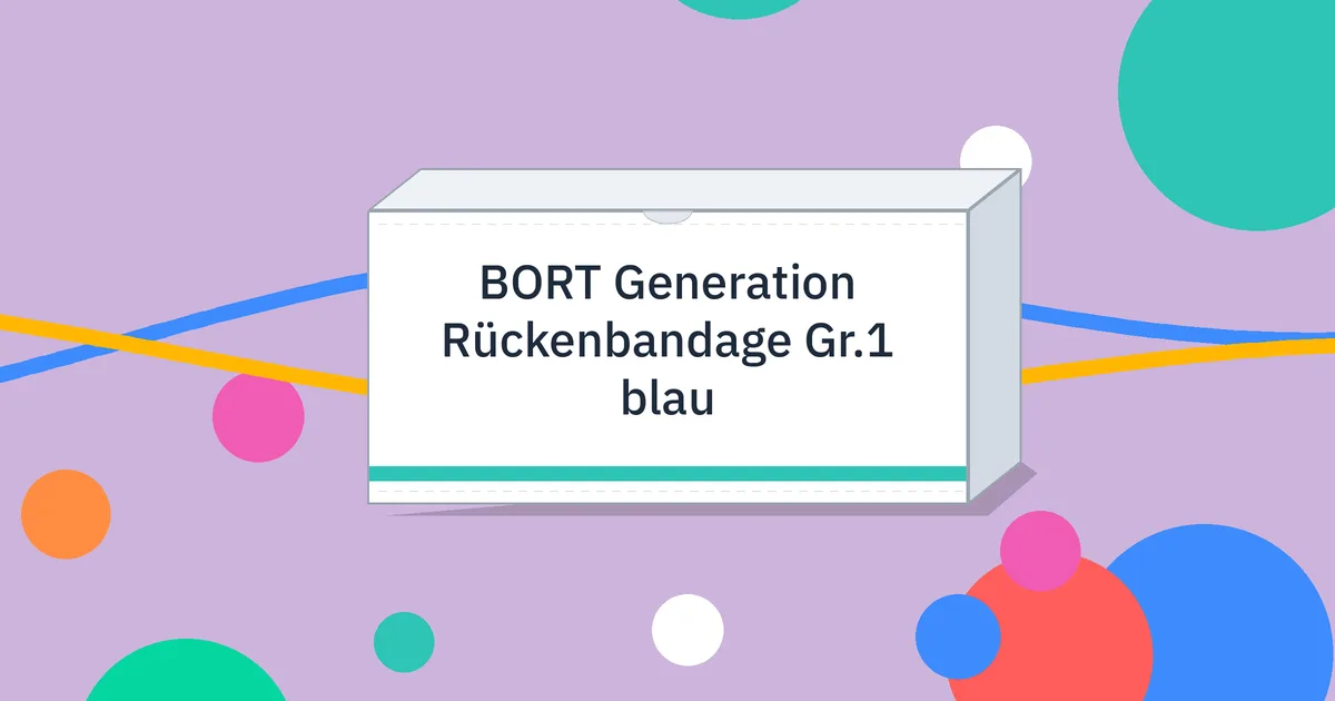 Symbolbild: Packung mit der Aufschrift BORT Generation Rückenbandage Gr.1 blau (PZN 12573563) – Verfügbarkeit und Bezug in Apotheken in Frankfurt am Main