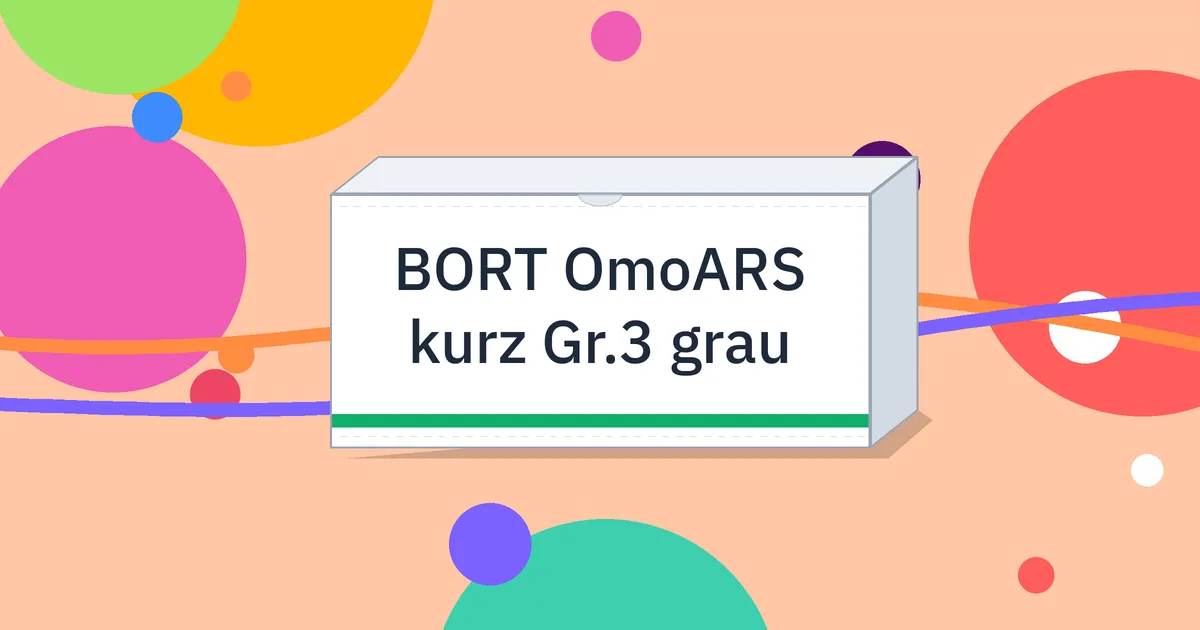 Symbolbild: Packung mit der Aufschrift BORT OmoARS kurz Gr.3 grau (PZN 16318164) – Verfügbarkeit und Bezug in Apotheken in Frankfurt am Main