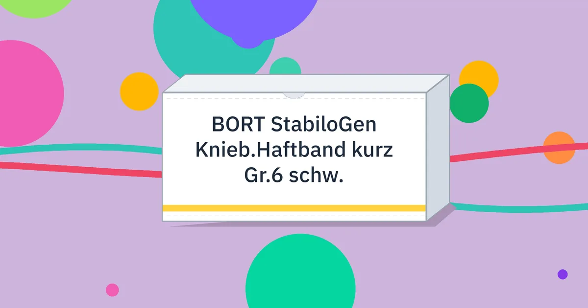 Symbolbild: Packung mit der Aufschrift BORT StabiloGen Knieb.Haftband kurz Gr.6 schw. (PZN 19634859) – Verfügbarkeit und Bezug in Apotheken in Frankfurt am Main