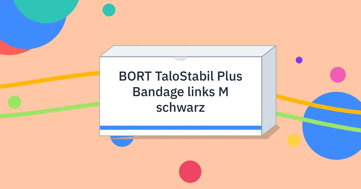 Symbolbild: Packung mit der Aufschrift BORT TaloStabil Plus Bandage links M schwarz (PZN 07672197) – Verfügbarkeit und Bezug in Apotheken in Frankfurt am Main