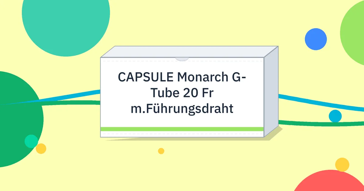 Symbolbild: Packung mit der Aufschrift CAPSULE Monarch G-Tube 20 Fr m.Führungsdraht (PZN 14344660) – Verfügbarkeit und Bezug in Apotheken in Frankfurt am Main