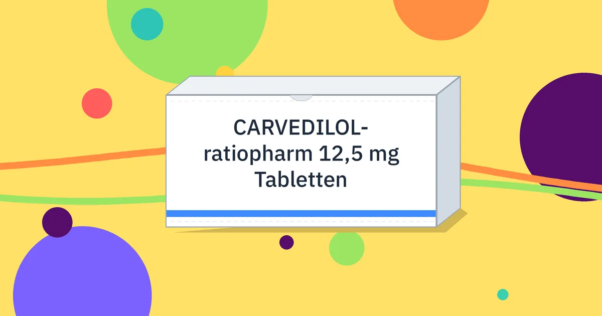 Symbolbild: Packung mit der Aufschrift CARVEDILOL-ratiopharm 12,5 mg Tabletten (PZN 10715941) – Verfügbarkeit und Bezug in Apotheken in Frankfurt am Main