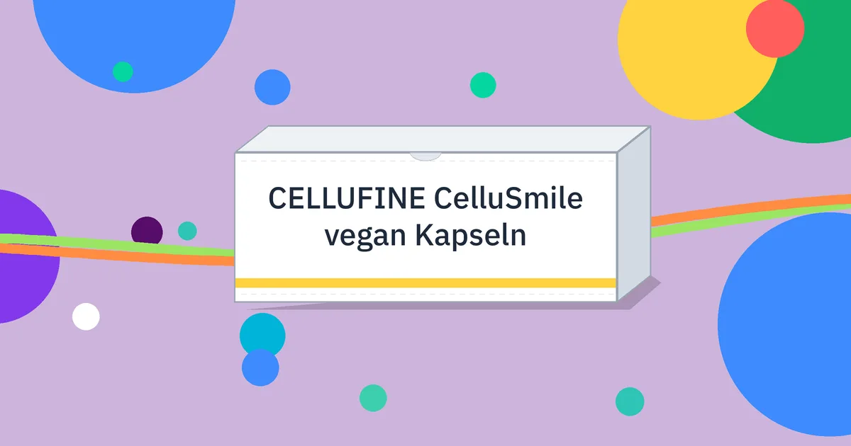 Symbolbild: Packung mit der Aufschrift CELLUFINE CelluSmile vegan Kapseln (PZN 16842853) – Verfügbarkeit und Bezug in Apotheken in Frankfurt am Main