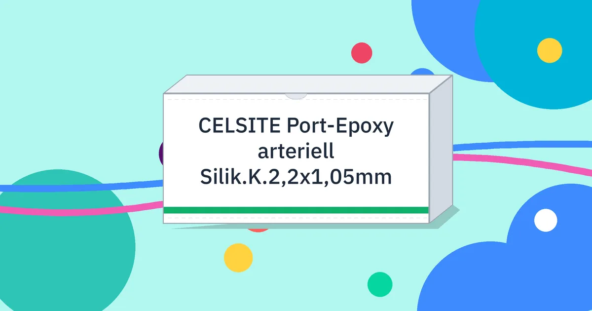 Symbolbild: Packung mit der Aufschrift CELSITE Port-Epoxy arteriell Silik.K.2,2x1,05mm (PZN 06868053) – Verfügbarkeit und Bezug in Apotheken in Frankfurt am Main