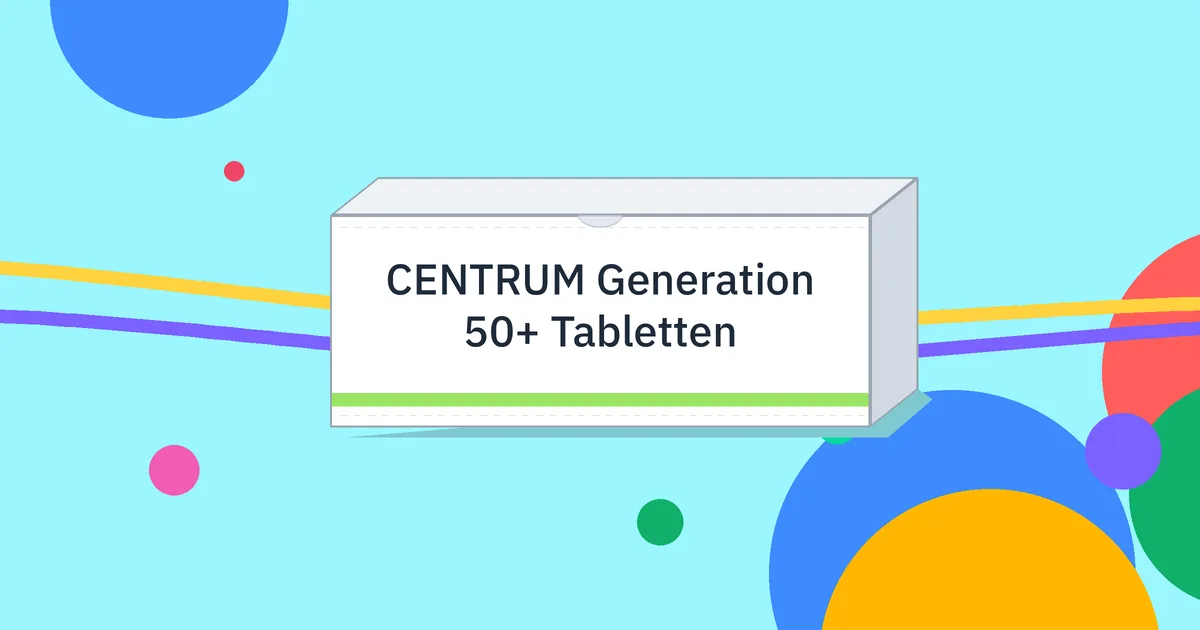 Symbolbild: Packung mit der Aufschrift CENTRUM Generation 50+ Tabletten (PZN 14170527) – Verfügbarkeit und Bezug in Apotheken in Frankfurt am Main