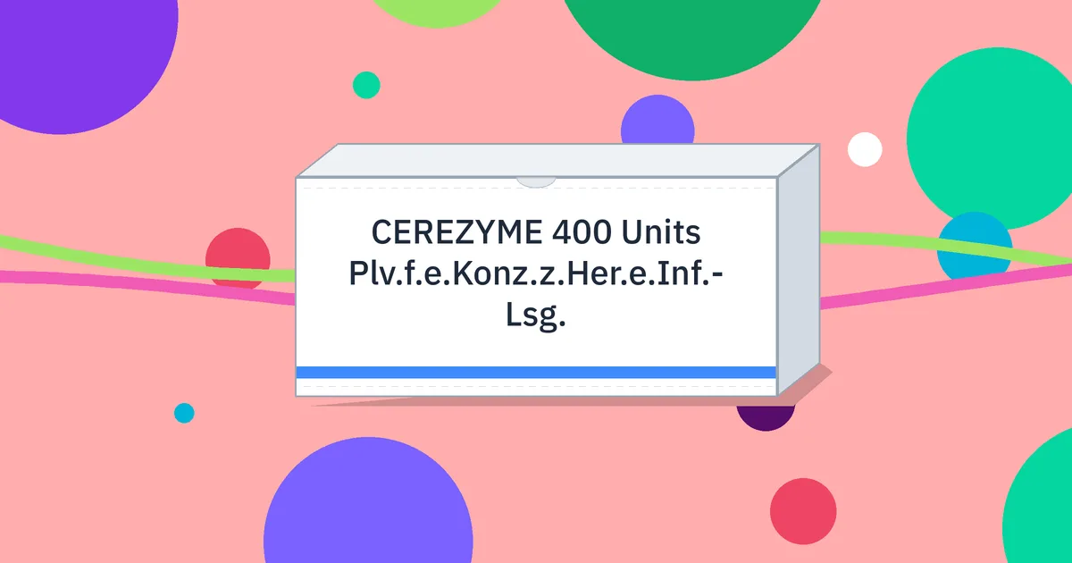 Symbolbild: Packung mit der Aufschrift CEREZYME 400 Units Plv.f.e.Konz.z.Her.e.Inf.-Lsg. (PZN 18911854) – Verfügbarkeit und Bezug in Apotheken in Frankfurt am Main