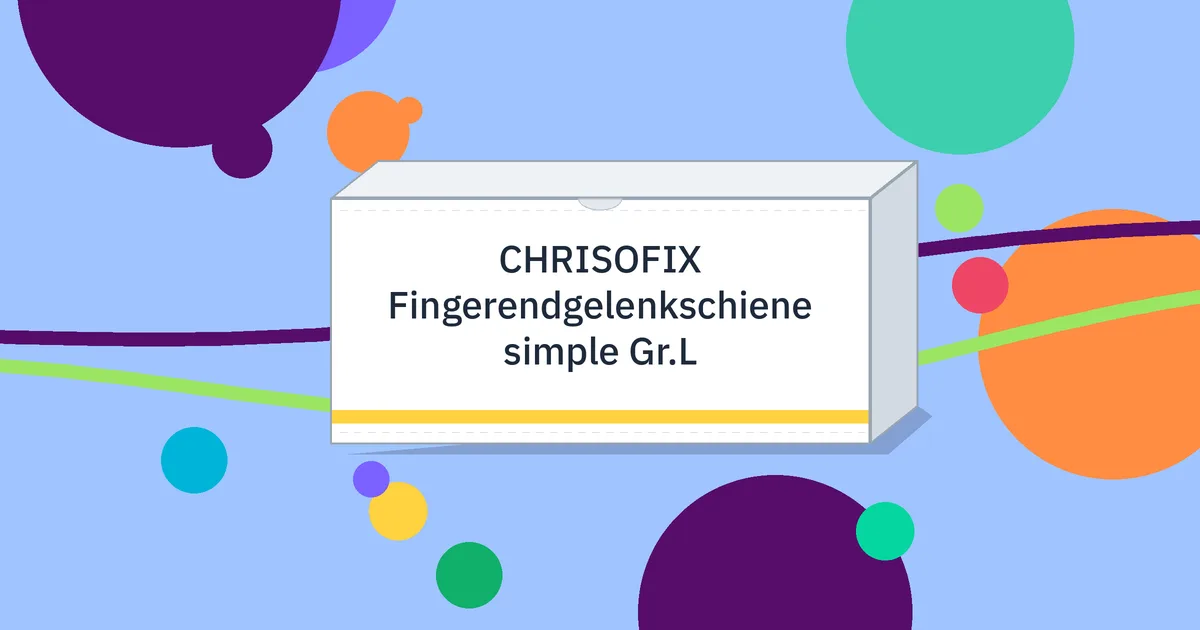 Symbolbild: Packung mit der Aufschrift CHRISOFIX Fingerendgelenkschiene simple Gr.L (PZN 09913682) – Verfügbarkeit und Bezug in Apotheken in Frankfurt am Main