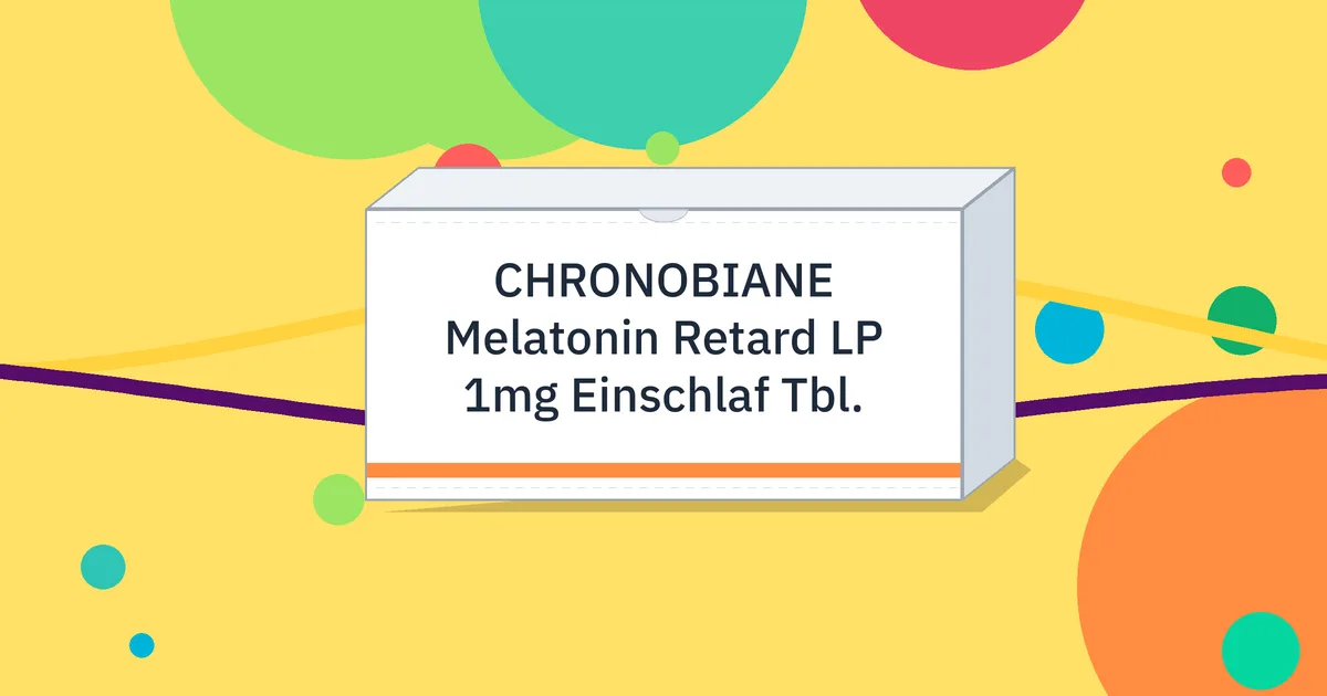 Symbolbild: Packung mit der Aufschrift CHRONOBIANE Melatonin Retard LP 1mg Einschlaf Tbl. (PZN 17584399) – Verfügbarkeit und Bezug in Apotheken in Frankfurt am Main