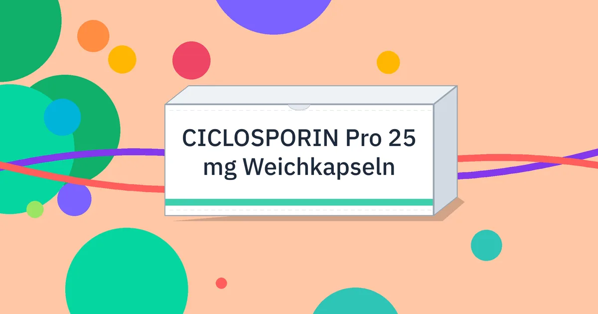 Symbolbild: Packung mit der Aufschrift CICLOSPORIN Pro 25 mg Weichkapseln (PZN 16222990) – Verfügbarkeit und Bezug in Apotheken in Frankfurt am Main