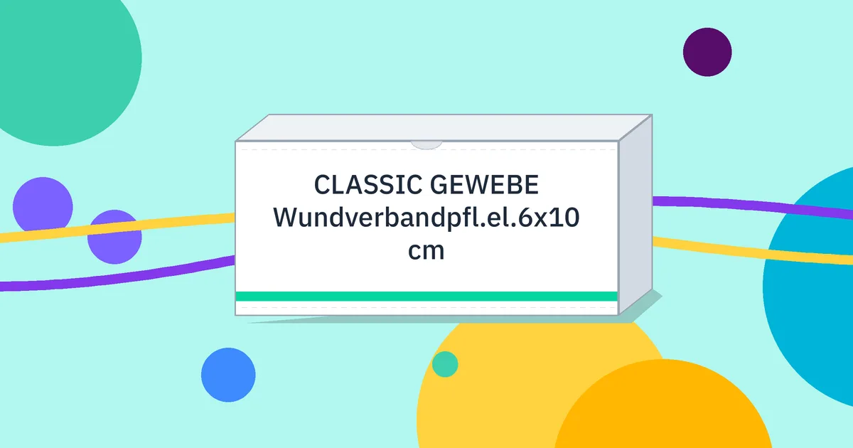 Symbolbild: Packung mit der Aufschrift CLASSIC GEWEBE Wundverbandpfl.el.6x10 cm (PZN 07573130) – Verfügbarkeit und Bezug in Apotheken in Frankfurt am Main