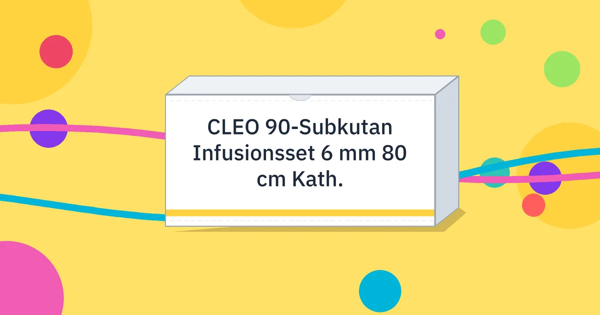 Symbolbild: Packung mit der Aufschrift CLEO 90-Subkutan Infusionsset 6 mm 80 cm Kath. (PZN 11018960) – Verfügbarkeit und Bezug in Apotheken in Frankfurt am Main