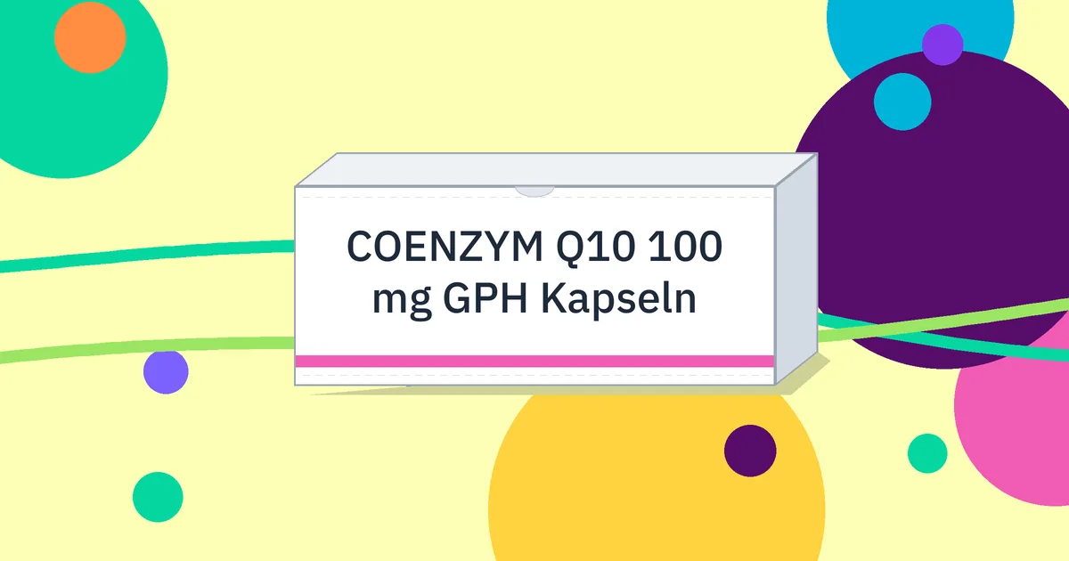 Symbolbild: Packung mit der Aufschrift COENZYM Q10 100 mg GPH Kapseln (PZN 06832776) – Verfügbarkeit und Bezug in Apotheken in Frankfurt am Main
