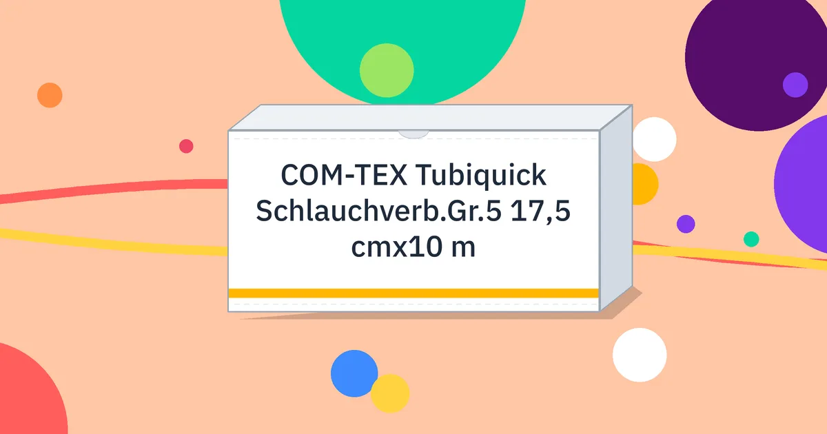 Symbolbild: Packung mit der Aufschrift COM-TEX Tubiquick Schlauchverb.Gr.5 17,5 cmx10 m (PZN 04723391) – Verfügbarkeit und Bezug in Apotheken in Frankfurt am Main