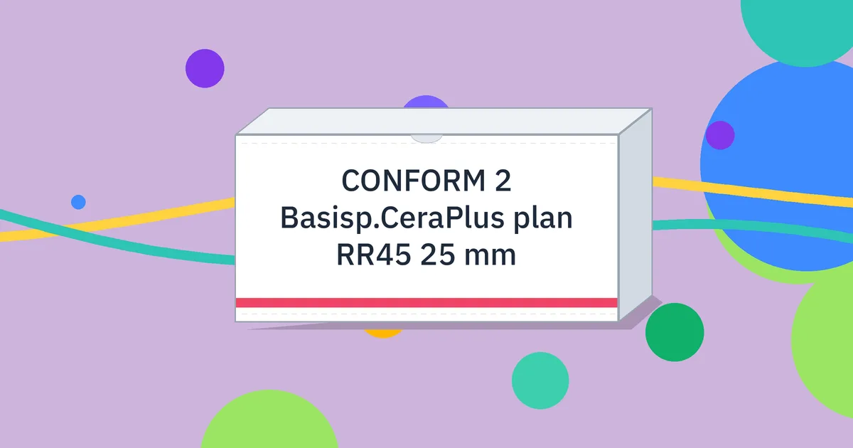 Symbolbild: Packung mit der Aufschrift CONFORM 2 Basisp.CeraPlus plan RR45 25 mm (PZN 16944559) – Verfügbarkeit und Bezug in Apotheken in Frankfurt am Main