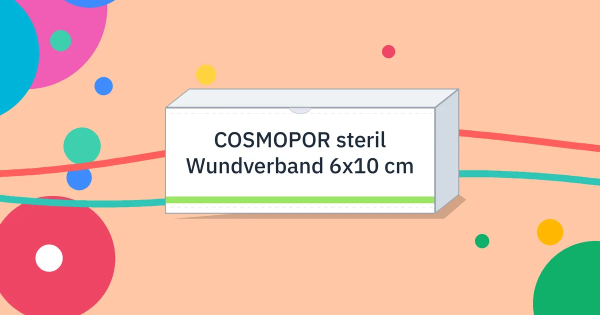 Symbolbild: Packung mit der Aufschrift COSMOPOR steril Wundverband 6x10 cm (PZN 20101743) – Verfügbarkeit und Bezug in Apotheken in Frankfurt am Main