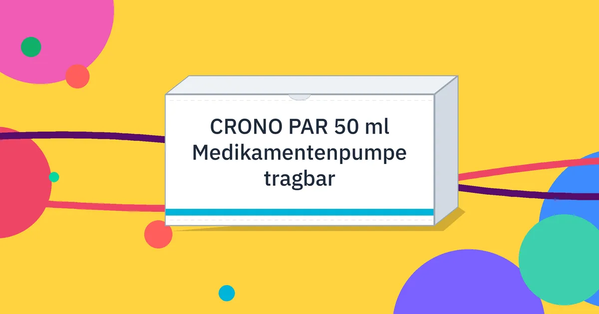 Symbolbild: Packung mit der Aufschrift CRONO PAR 50 ml Medikamentenpumpe tragbar (PZN 11694075) – Verfügbarkeit und Bezug in Apotheken in Frankfurt am Main