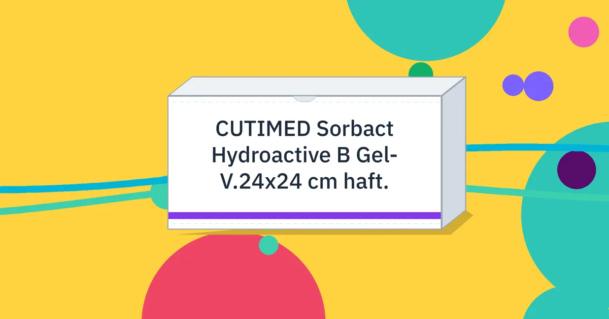 Symbolbild: Packung mit der Aufschrift CUTIMED Sorbact Hydroactive B Gel-V.24x24 cm haft. (PZN 07352624) – Verfügbarkeit und Bezug in Apotheken in Frankfurt am Main