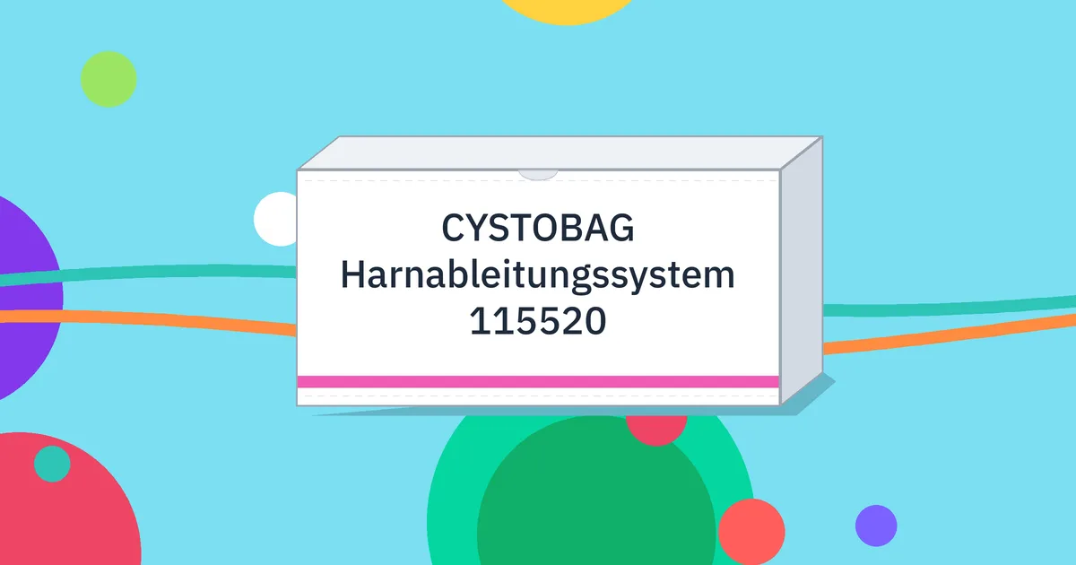 Symbolbild: Packung mit der Aufschrift CYSTOBAG Harnableitungssystem 115520 (PZN 05700570) – Verfügbarkeit und Bezug in Apotheken in Frankfurt am Main