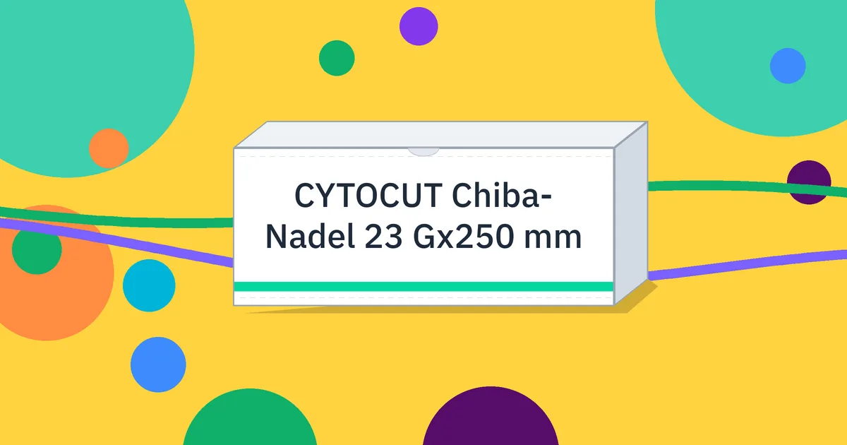 Symbolbild: Packung mit der Aufschrift CYTOCUT Chiba-Nadel 23 Gx250 mm (PZN 19735649) – Verfügbarkeit und Bezug in Apotheken in Frankfurt am Main