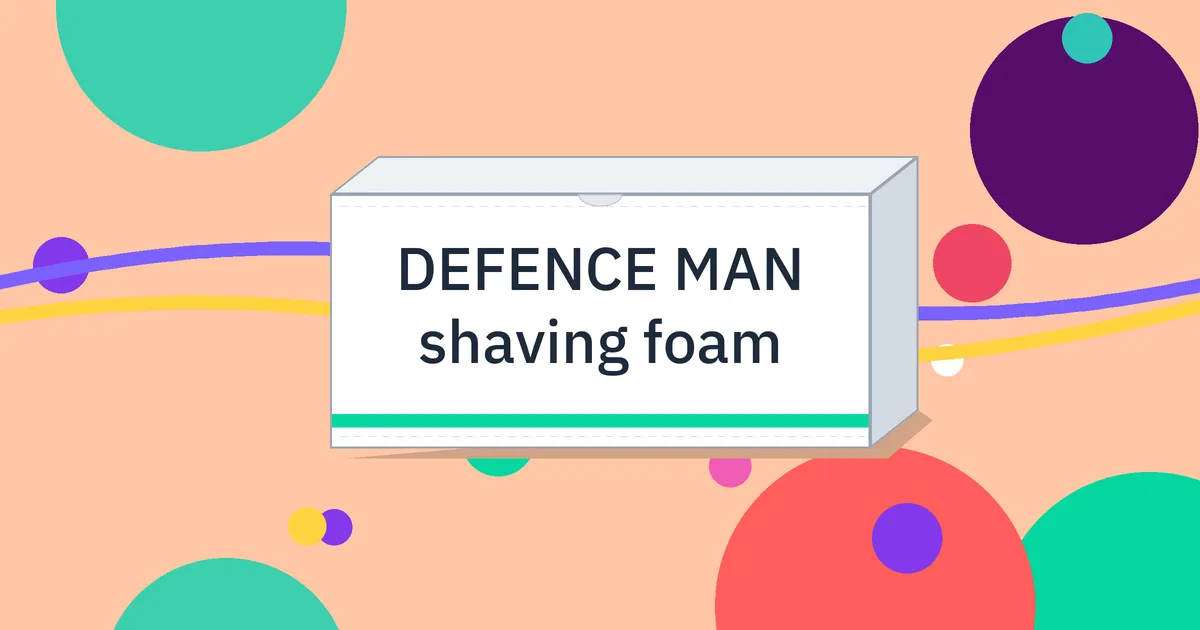 Symbolbild: Packung mit der Aufschrift DEFENCE MAN shaving foam (PZN 11890623) – Verfügbarkeit und Bezug in Apotheken in Frankfurt am Main