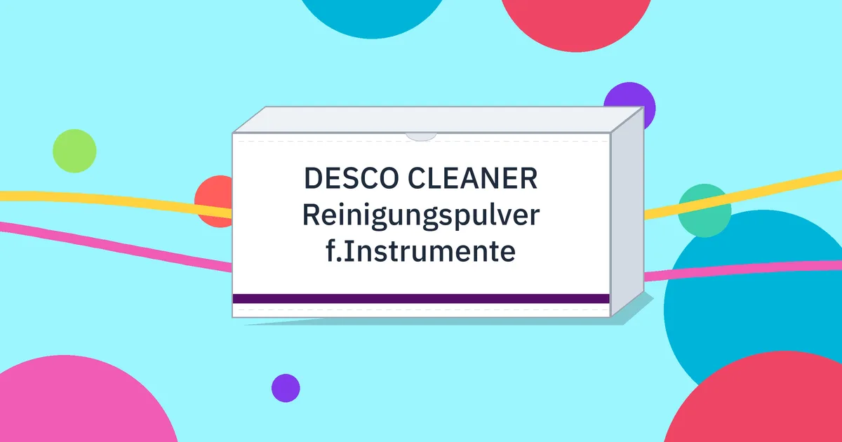 Symbolbild: Packung mit der Aufschrift DESCO CLEANER Reinigungspulver f.Instrumente (PZN 19385586) – Verfügbarkeit und Bezug in Apotheken in Frankfurt am Main