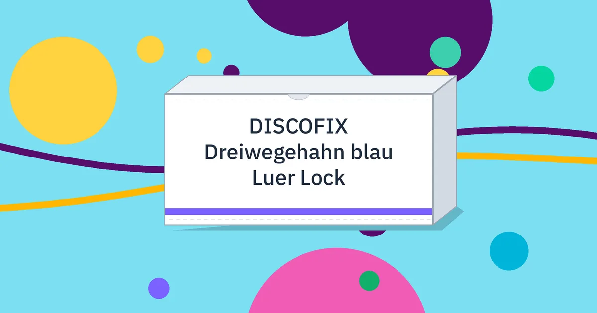 Symbolbild: Packung mit der Aufschrift DISCOFIX Dreiwegehahn blau Luer Lock (PZN 19700160) – Verfügbarkeit und Bezug in Apotheken in Frankfurt am Main