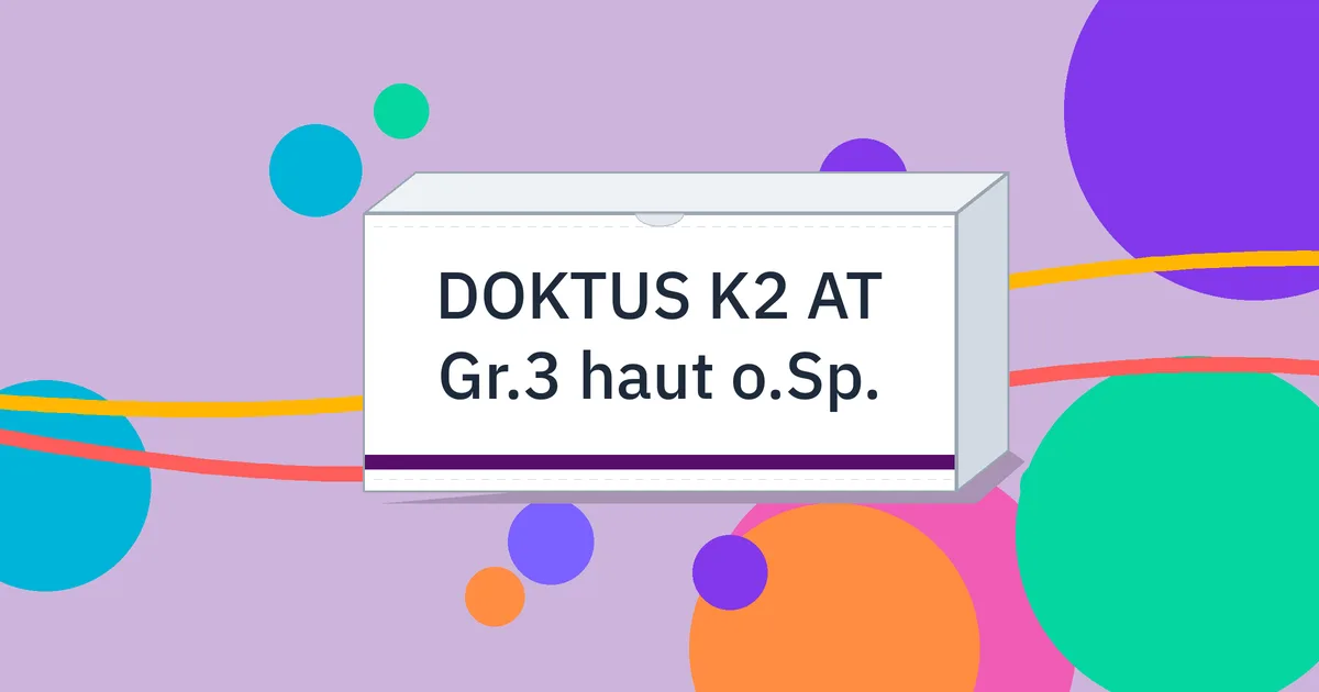 Symbolbild: Packung mit der Aufschrift DOKTUS K2 AT Gr.3 haut o.Sp. (PZN 00596725) – Verfügbarkeit und Bezug in Apotheken in Frankfurt am Main