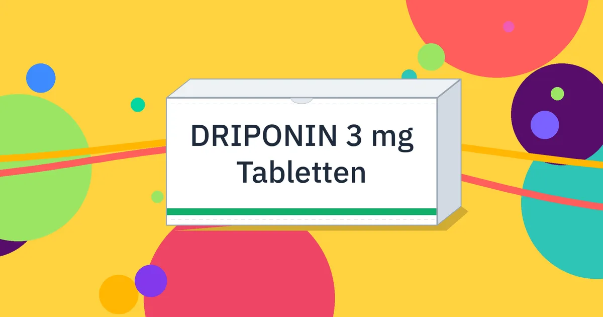 Symbolbild: Packung mit der Aufschrift DRIPONIN 3 mg Tabletten (PZN 14446076) – Verfügbarkeit und Bezug in Apotheken in Frankfurt am Main
