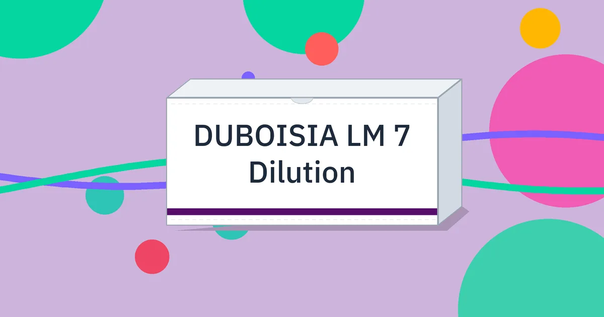 Symbolbild: Packung mit der Aufschrift DUBOISIA LM 7 Dilution (PZN 13466958) – Verfügbarkeit und Bezug in Apotheken in Frankfurt am Main