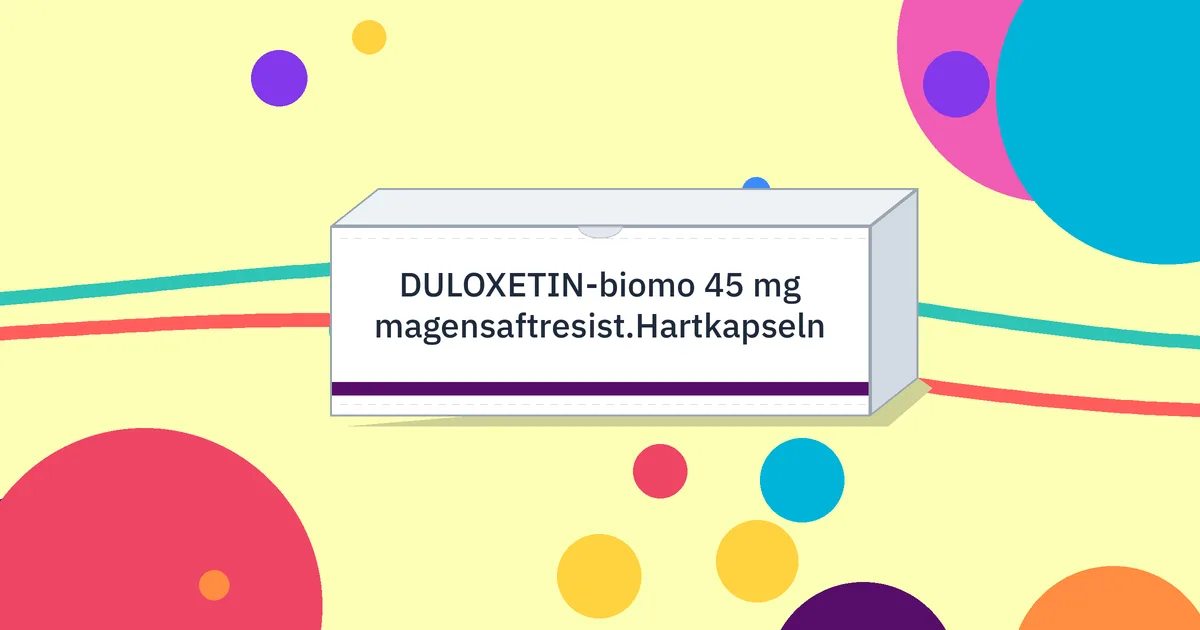 Symbolbild: Packung mit der Aufschrift DULOXETIN-biomo 45 mg magensaftresist.Hartkapseln (PZN 14366288) – Verfügbarkeit und Bezug in Apotheken in Frankfurt am Main