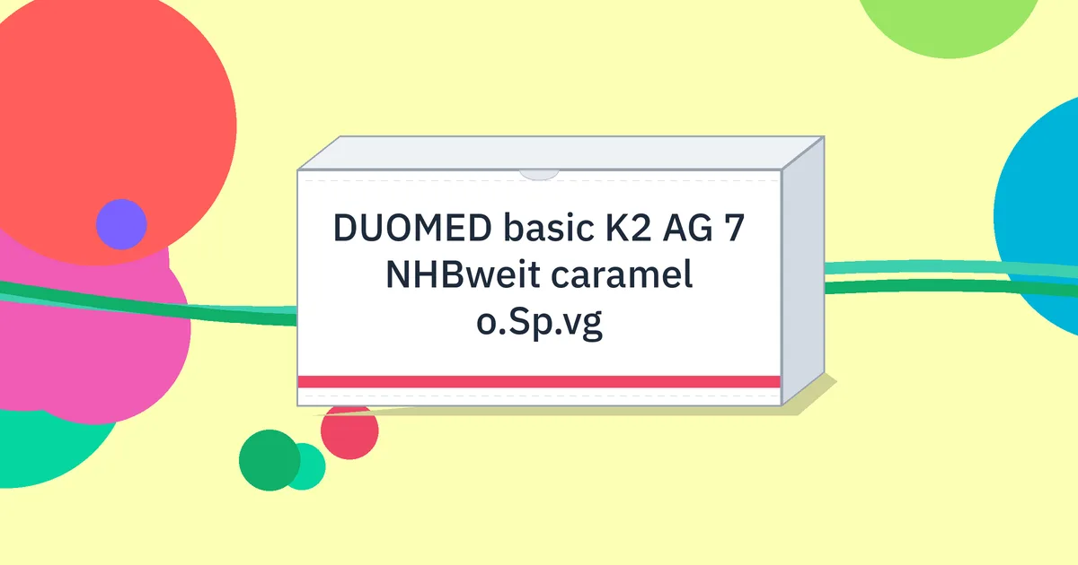 Symbolbild: Packung mit der Aufschrift DUOMED basic K2 AG 7 NHBweit caramel o.Sp.vg (PZN 20909037) – Verfügbarkeit und Bezug in Apotheken in Frankfurt am Main
