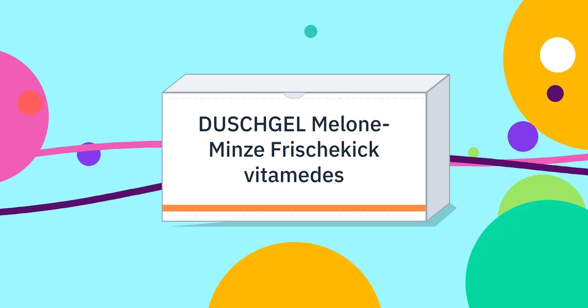 Symbolbild: Packung mit der Aufschrift DUSCHGEL Melone-Minze Frischekick vitamedes (PZN 19998691) – Verfügbarkeit und Bezug in Apotheken in Frankfurt am Main