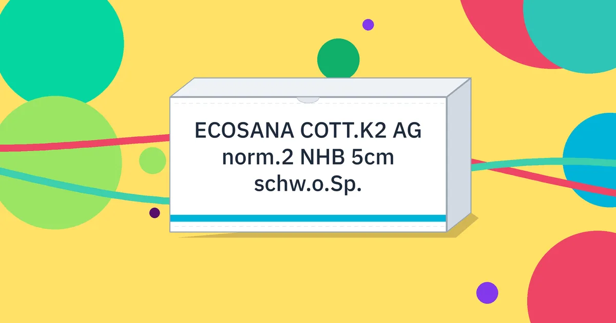 Symbolbild: Packung mit der Aufschrift ECOSANA COTT.K2 AG norm.2 NHB 5cm schw.o.Sp. (PZN 16948824) – Verfügbarkeit und Bezug in Apotheken in Frankfurt am Main