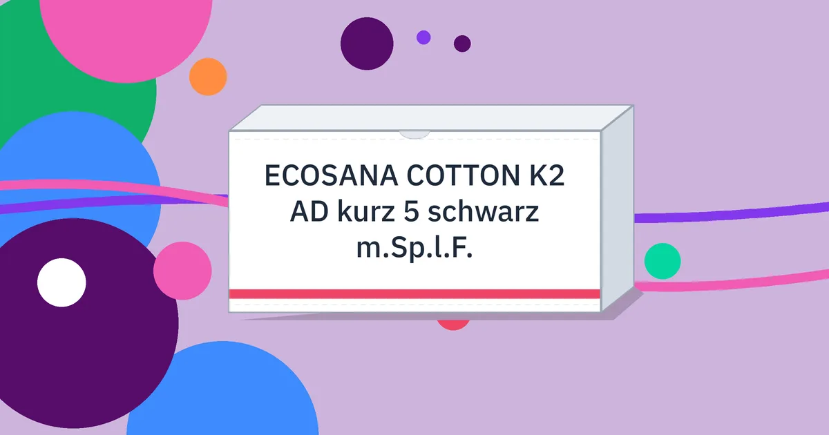 Symbolbild: Packung mit der Aufschrift ECOSANA COTTON K2 AD kurz 5 schwarz m.Sp.l.F. (PZN 16948008) – Verfügbarkeit und Bezug in Apotheken in Frankfurt am Main