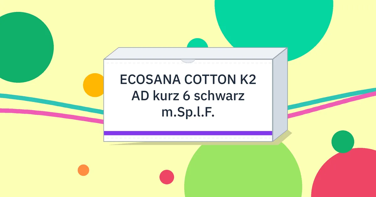 Symbolbild: Packung mit der Aufschrift ECOSANA COTTON K2 AD kurz 6 schwarz m.Sp.l.F. (PZN 16948221) – Verfügbarkeit und Bezug in Apotheken in Frankfurt am Main