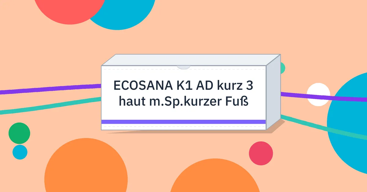 Symbolbild: Packung mit der Aufschrift ECOSANA K1 AD kurz 3 haut m.Sp.kurzer Fuß (PZN 04724769) – Verfügbarkeit und Bezug in Apotheken in Frankfurt am Main