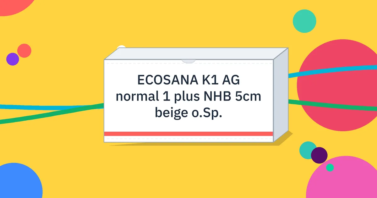 Symbolbild: Packung mit der Aufschrift ECOSANA K1 AG normal 1 plus NHB 5cm beige o.Sp. (PZN 04725964) – Verfügbarkeit und Bezug in Apotheken in Frankfurt am Main