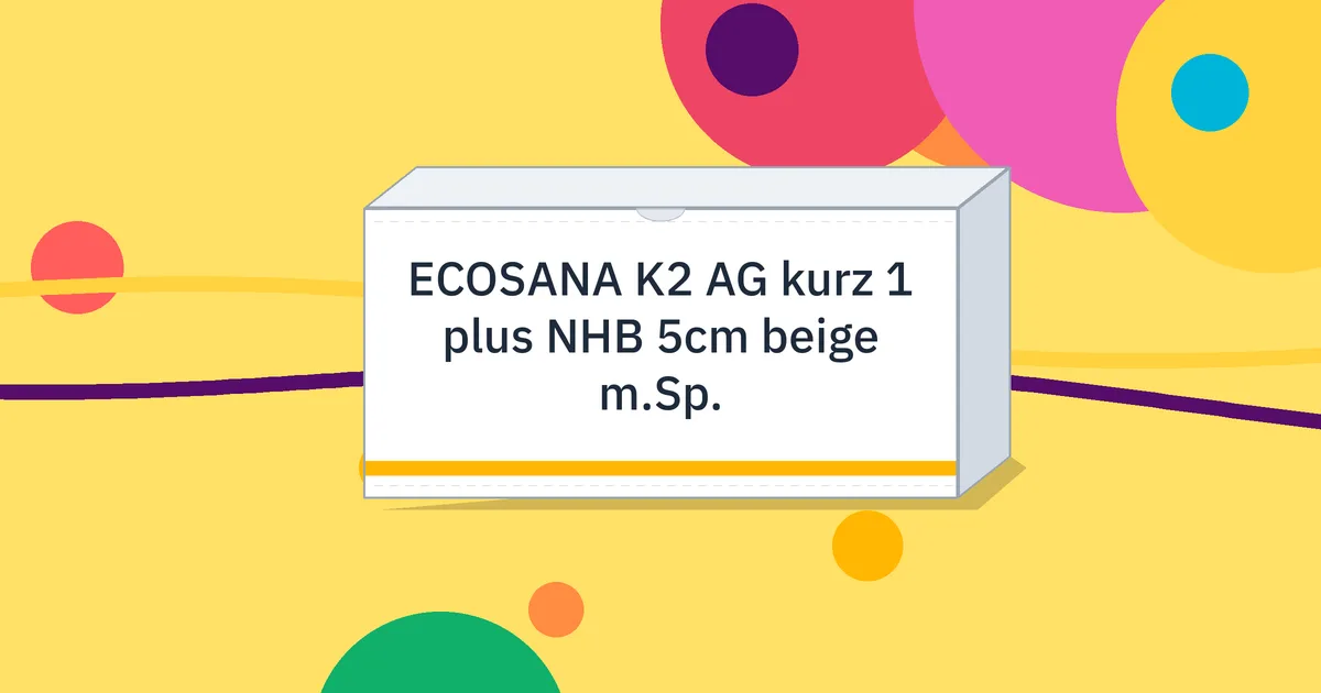 Symbolbild: Packung mit der Aufschrift ECOSANA K2 AG kurz 1 plus NHB 5cm beige m.Sp. (PZN 01377132) – Verfügbarkeit und Bezug in Apotheken in Frankfurt am Main